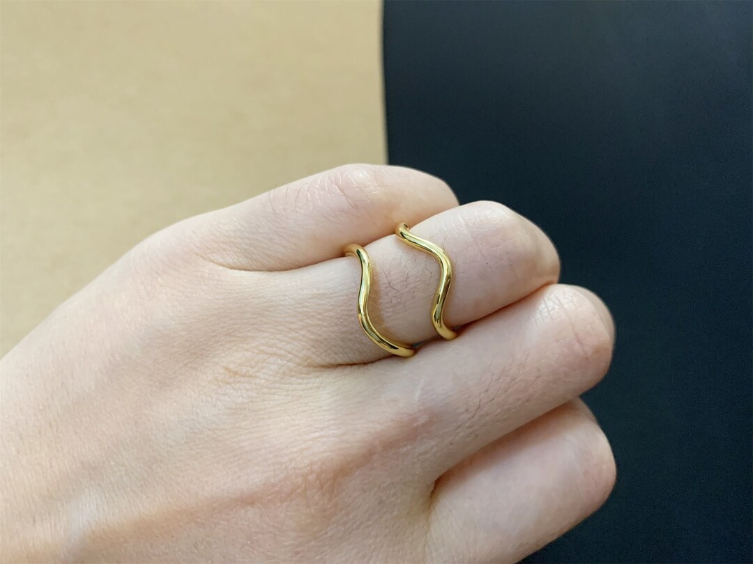 Sterling Silve Wavy Ring ,double Band Ring,two Layer Open Ring , Adjustable Midi Thumb Ring ...