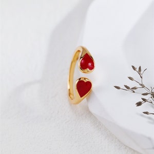 Red Enamel Double Heart Open Ring,cute Heart Ring for Women,valentine's ...