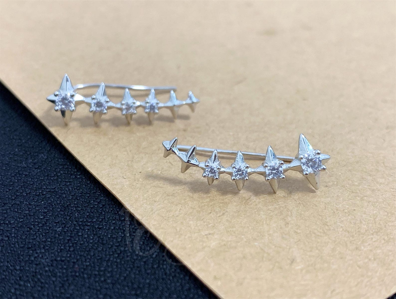 Dainty CZ Diamonds Ear Crawler, Sterling Silver Star Ear Sweep Pins ...