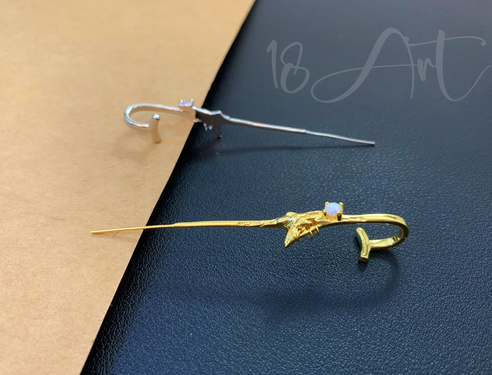 Opal Ear Pin Earring, Ear Crawler Hook Earrings, Sterling Silver Ear ...