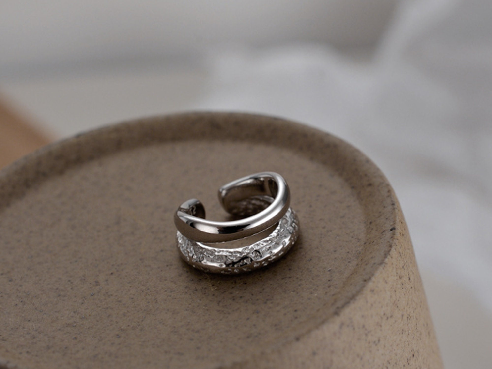 Double Band Ear Cuff ,hammered Earrings No Piercingconch Cuffssterling ...