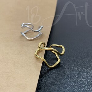 Sterling Silve Wavy Ring ,double Band Ring,two Layer Open Ring , Adjustable Midi Thumb Ring ...