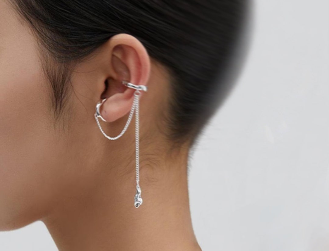 Unique Chain Ear Cuffs, Double Hoop Cartilage Earrings,ear Cuff ...