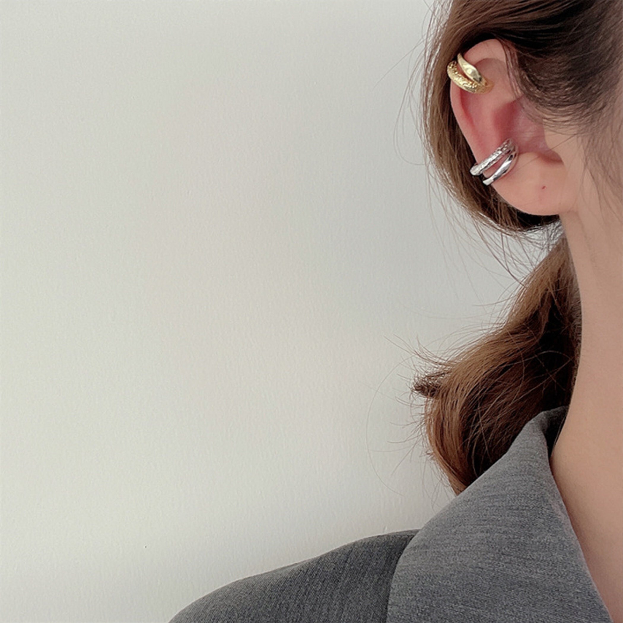 Double Band Ear Cuff ,hammered Earrings No Piercingconch Cuffssterling ...