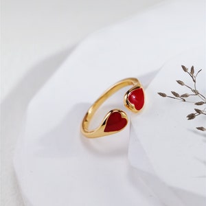 Red Enamel Double Heart Open Ring,cute Heart Ring for Women,valentine's ...