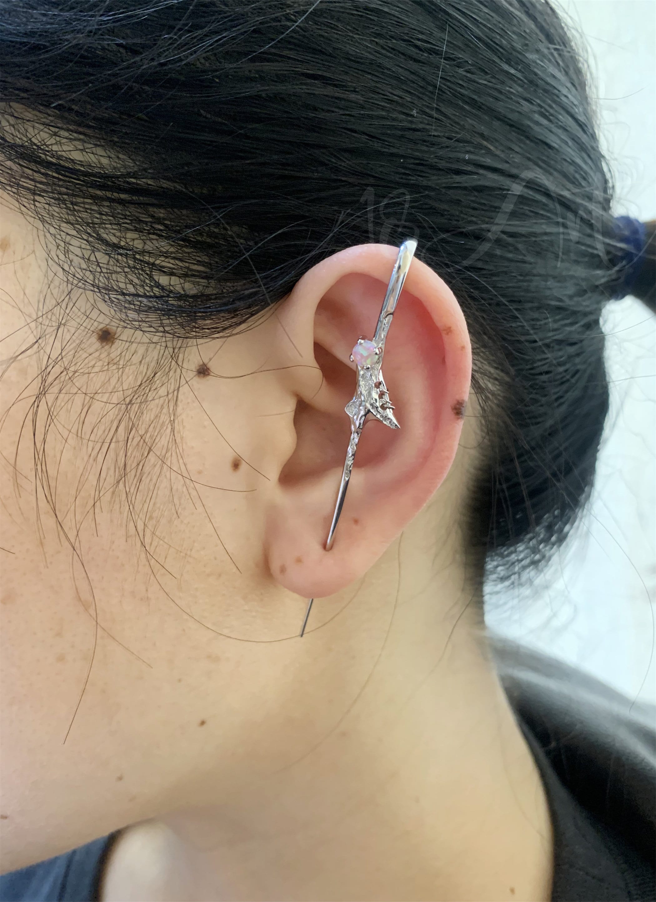 Opal Ear Pin Earring, Ear Crawler Hook Earrings, Sterling Silver Ear ...