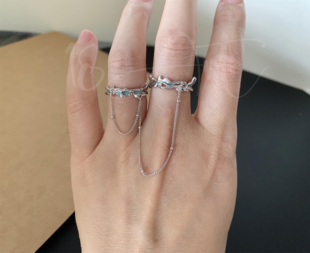 Sterling Silver Double Ring, Double Finger Adjustable Enamel Ring ...