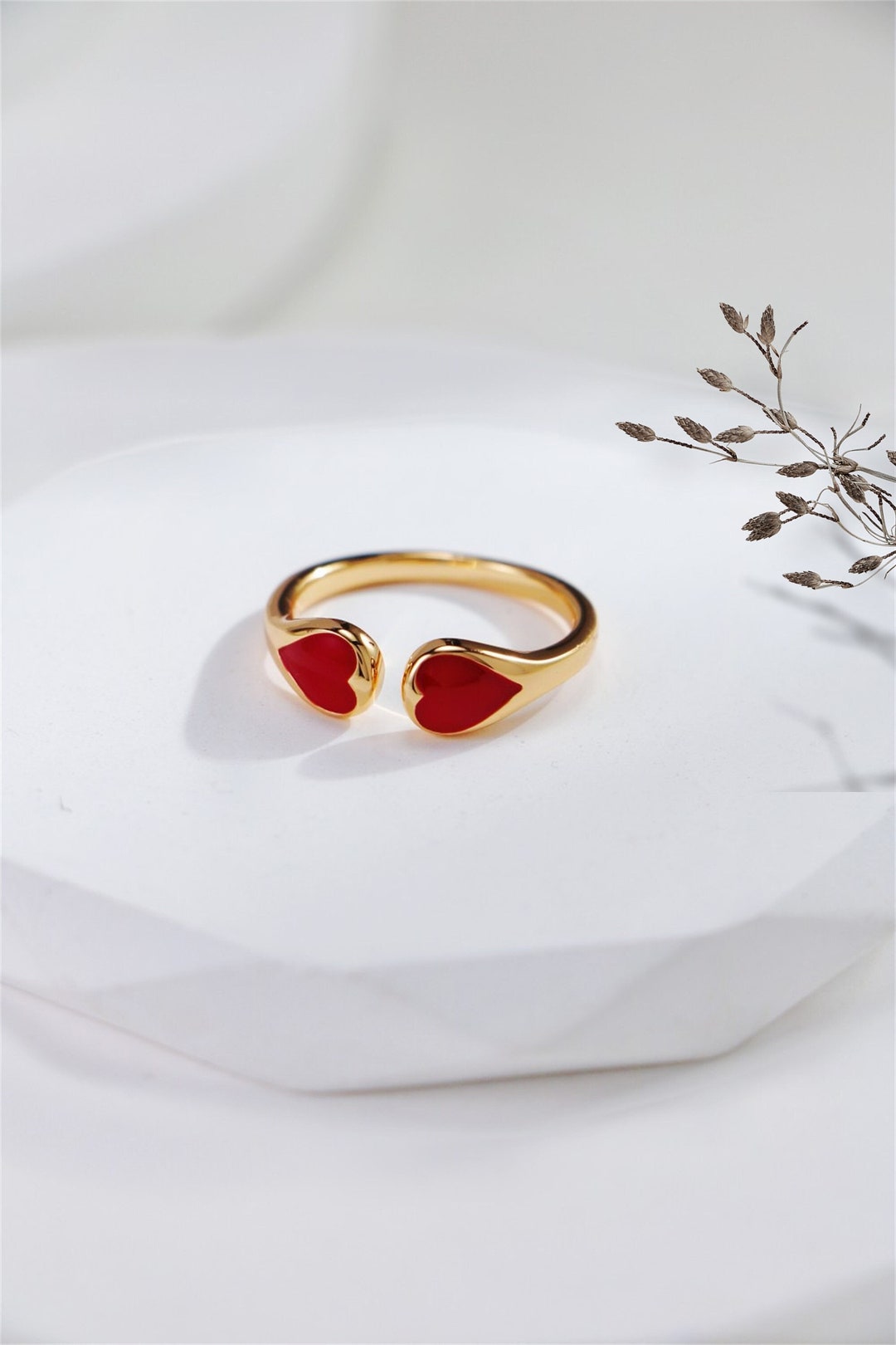 Red Enamel Double Heart Open Ring,cute Heart Ring for Women,valentine's ...