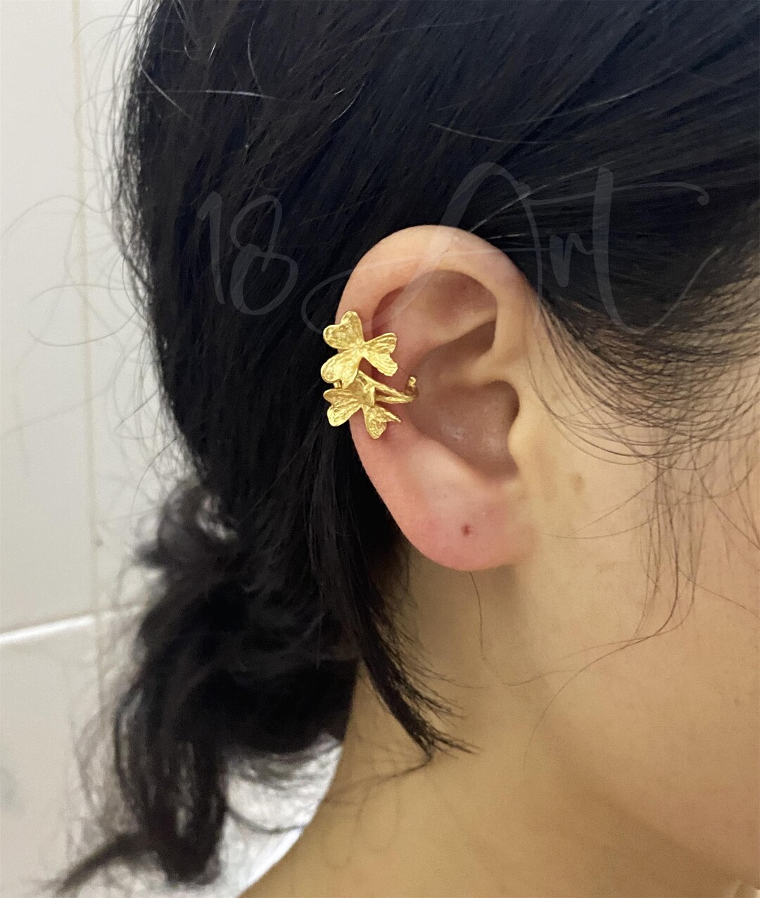 Gold Flower Ear Cuff,silver Ear Cuff Non Pierced, Shamrock Cuff ...