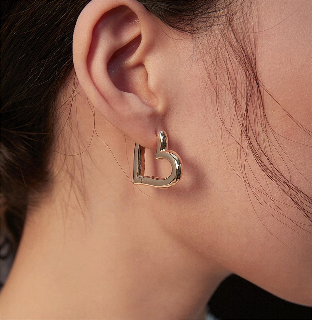 Sideways Heart Hoop Earrings,sterling Silver Huggie Earrings,gold Heart ...