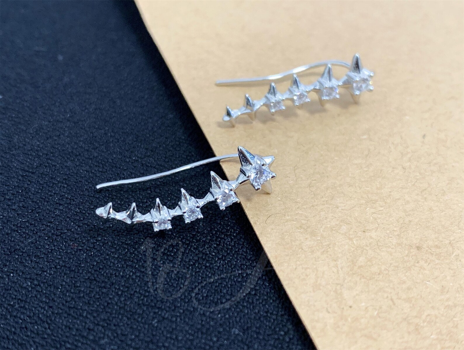 Dainty CZ Diamonds Ear Crawler, Sterling Silver Star Ear Sweep Pins ...