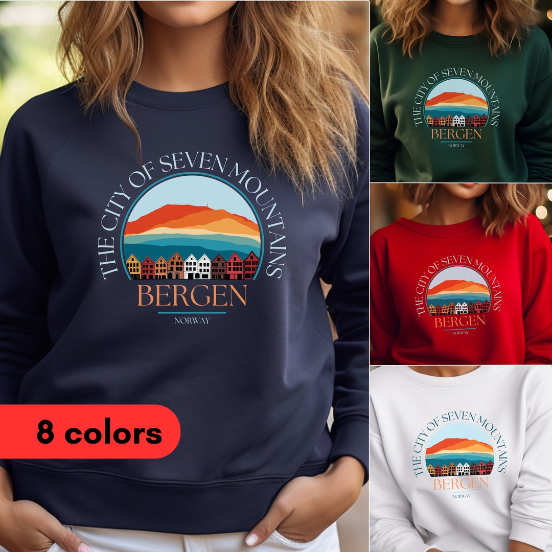 Bryggen Bergen Seven Mountains Sweatshirt Bergen Norway Sweatshirt ...