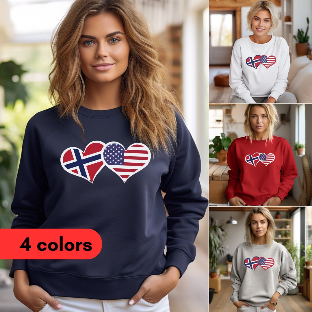 Norwegian American Flag Hearts Sweatshirt Norwegian American Pride ...