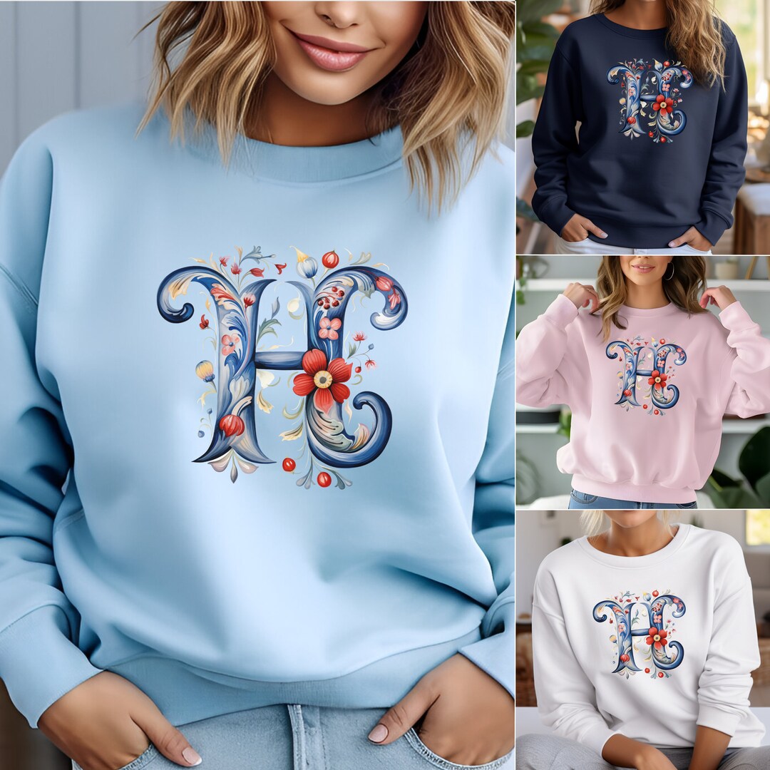 Monogram H Sweatshirt Monogram Sweatshirt Norwegian Rosemaling Initial ...