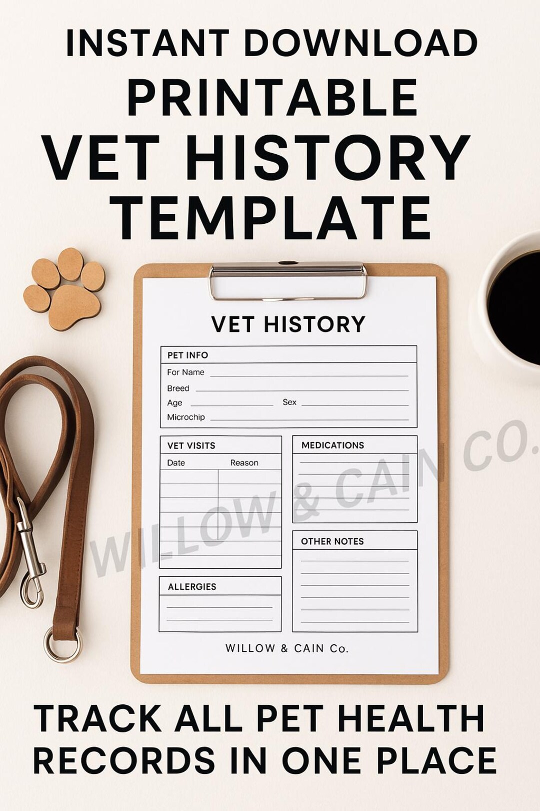 Pet Care Record Templates | Printable Vaccine, Vet Visit & Health Logs ...