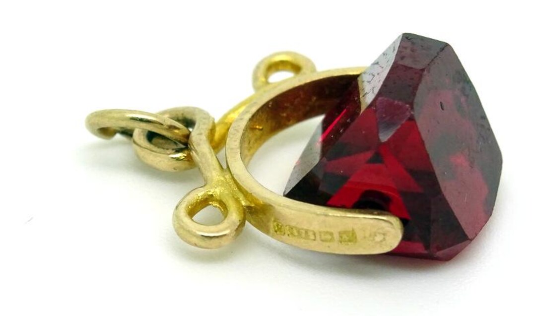 Vintage 9ct Yellow Gold Swivel Spinner Fob Pendant With Faceted Ruby ...