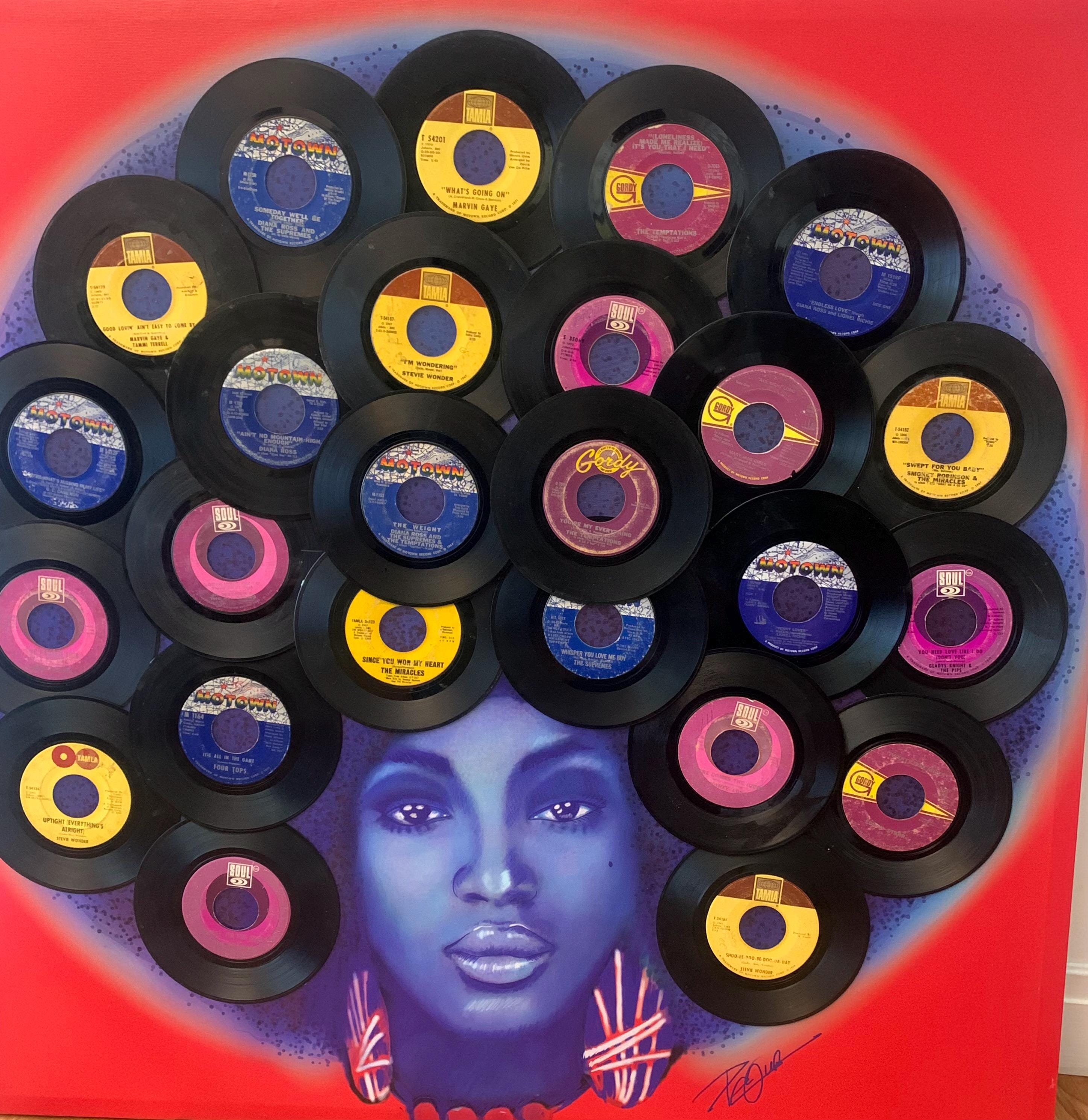 Unique Classic Soul Art 3' X 3' Painting With Real 45 Rpm Records in ...