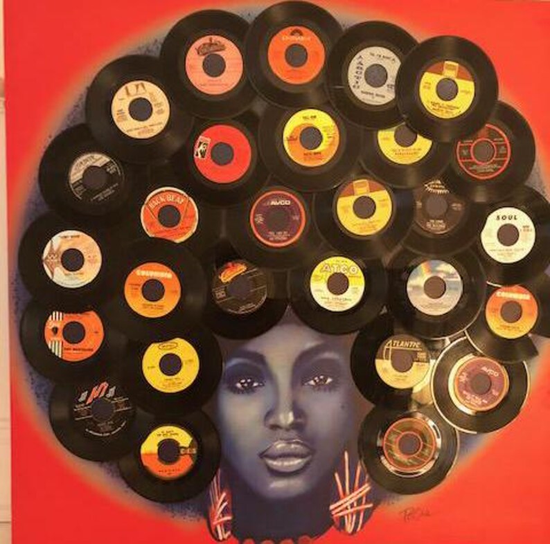 Unique Classic Soul Art 3' X 3' Painting With Real 45 Rpm Records in ...