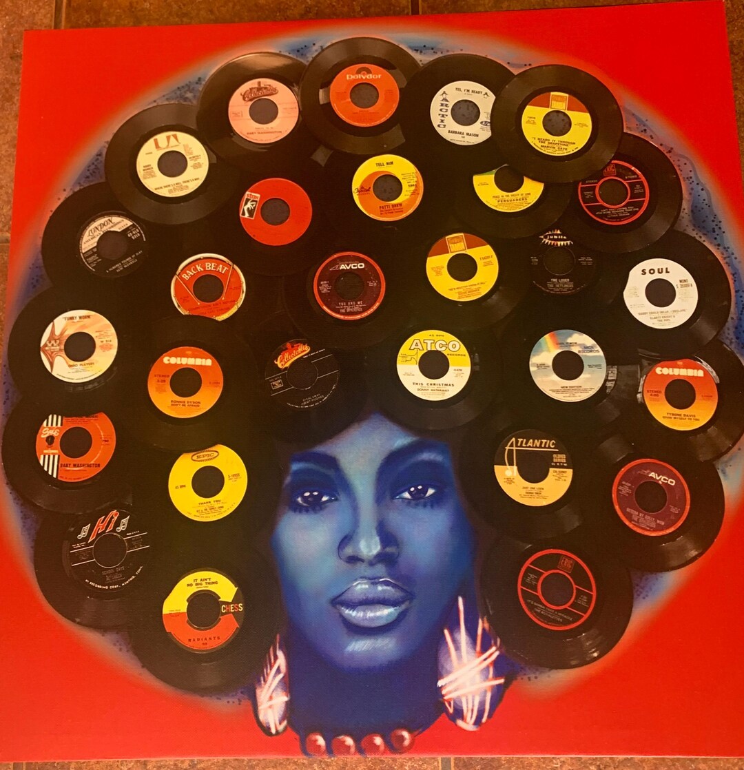 Unique Classic Soul Art 3' X 3' Painting With Real 45 Rpm Records in ...