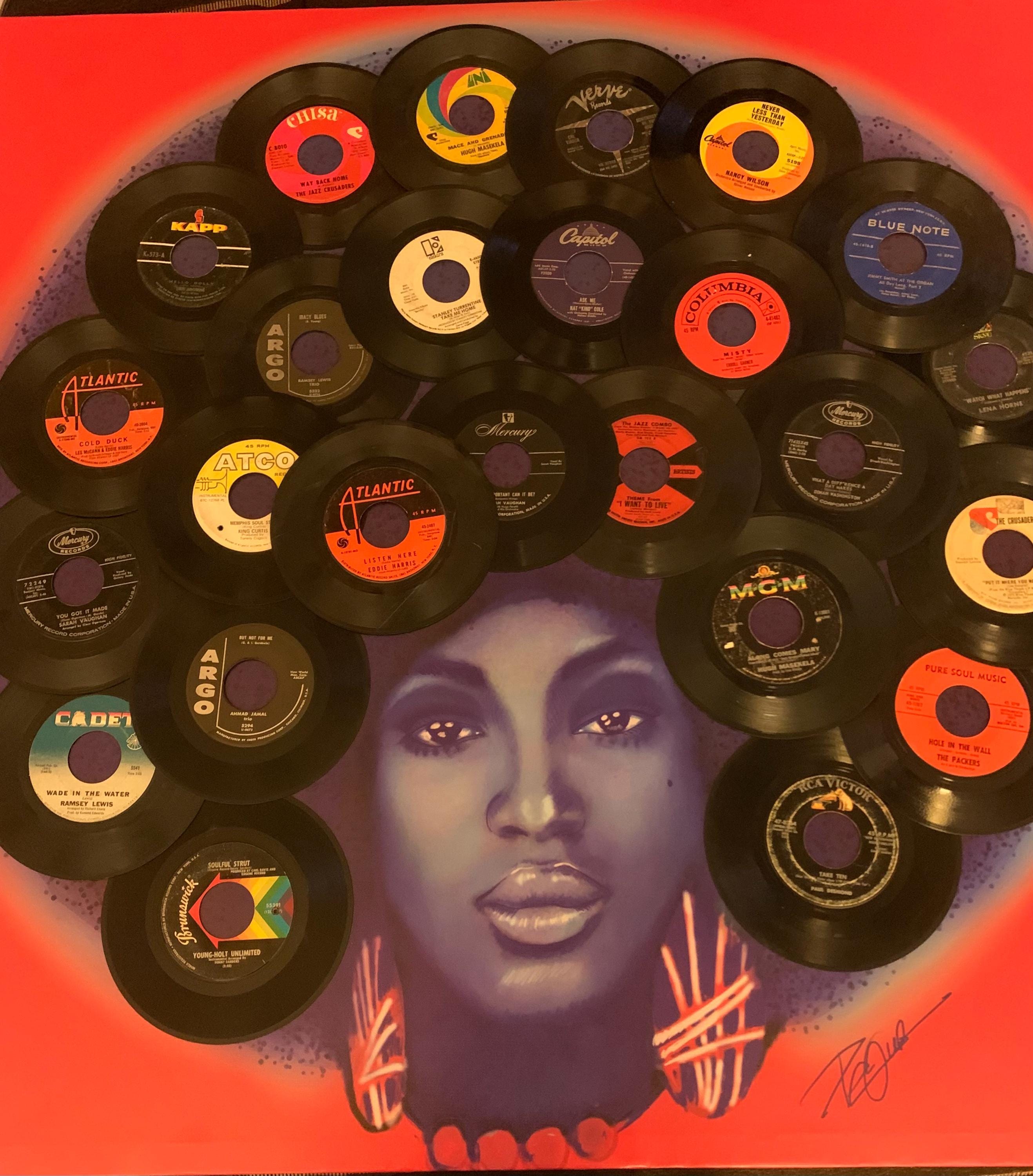 Unique Classic Soul Art 3' X 3' Painting With Real 45 Rpm Records in ...