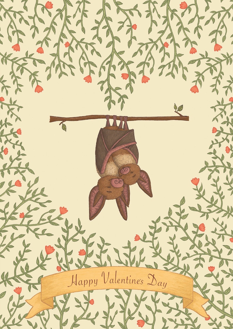 Cute Bat Themed Valentines Day Card - Etsy