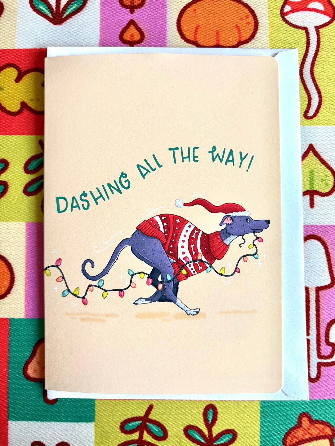 Dashing All the Way - Lurcher Christmas Card - Etsy
