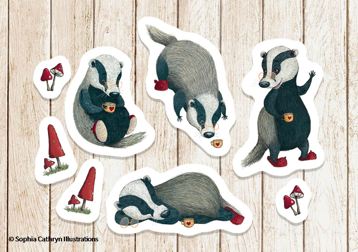 Cute Badger Sticker Set 8 Pcs - Etsy UK