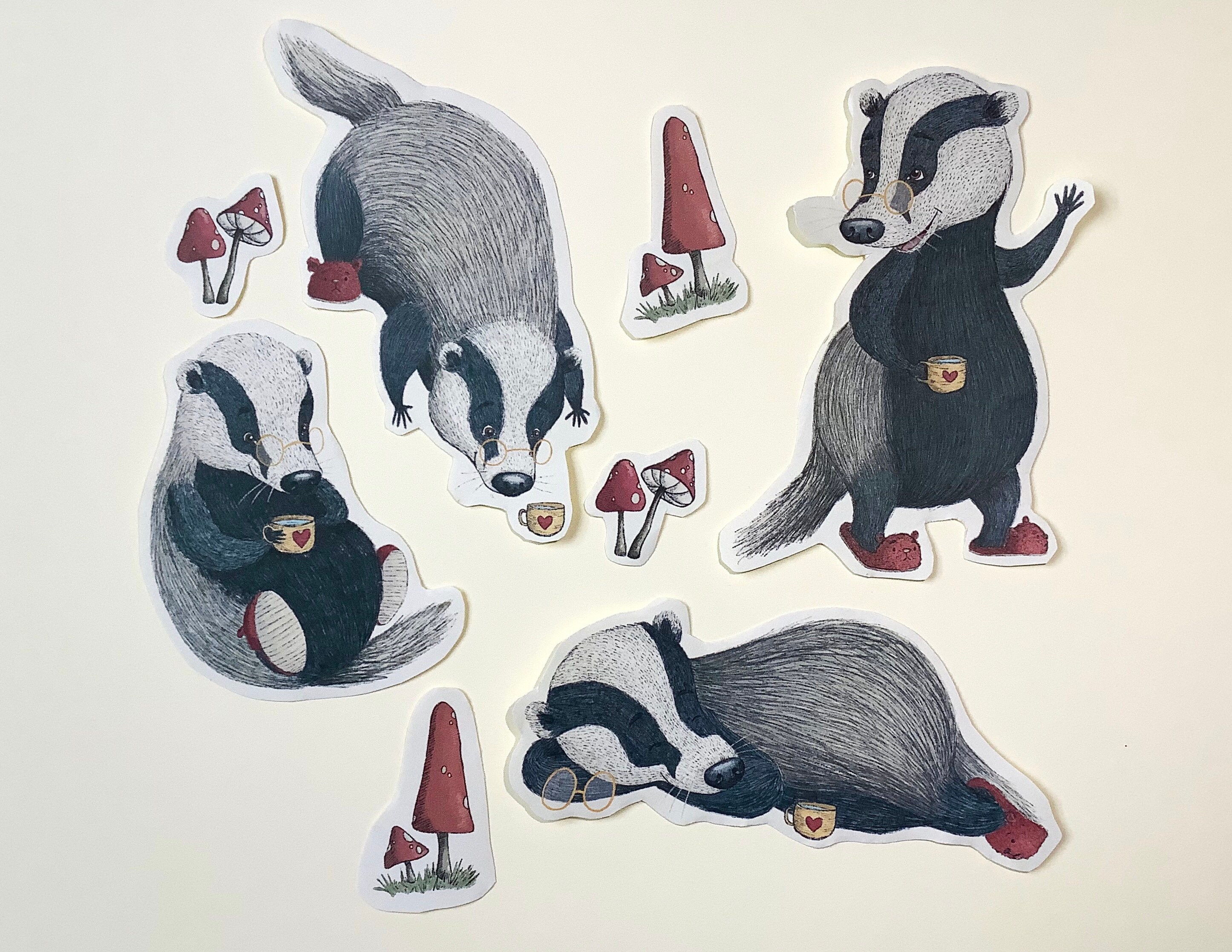 Cute Badger sticker set 8 pcs | Etsy