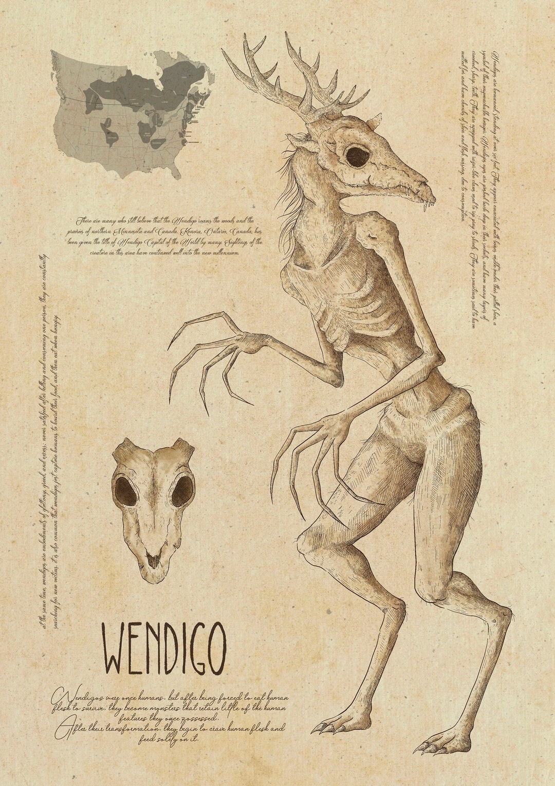 Wendigo Native American Folklore A4 Print Etsy Uk