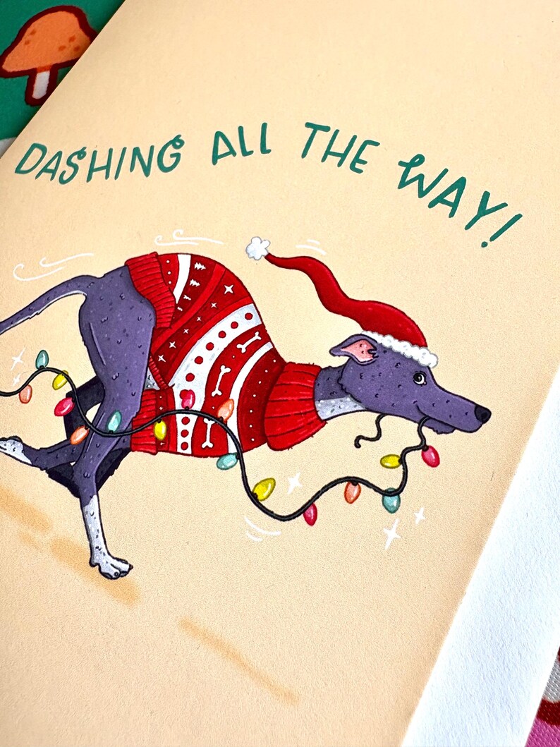Dashing All the Way - Lurcher Christmas Card - Etsy