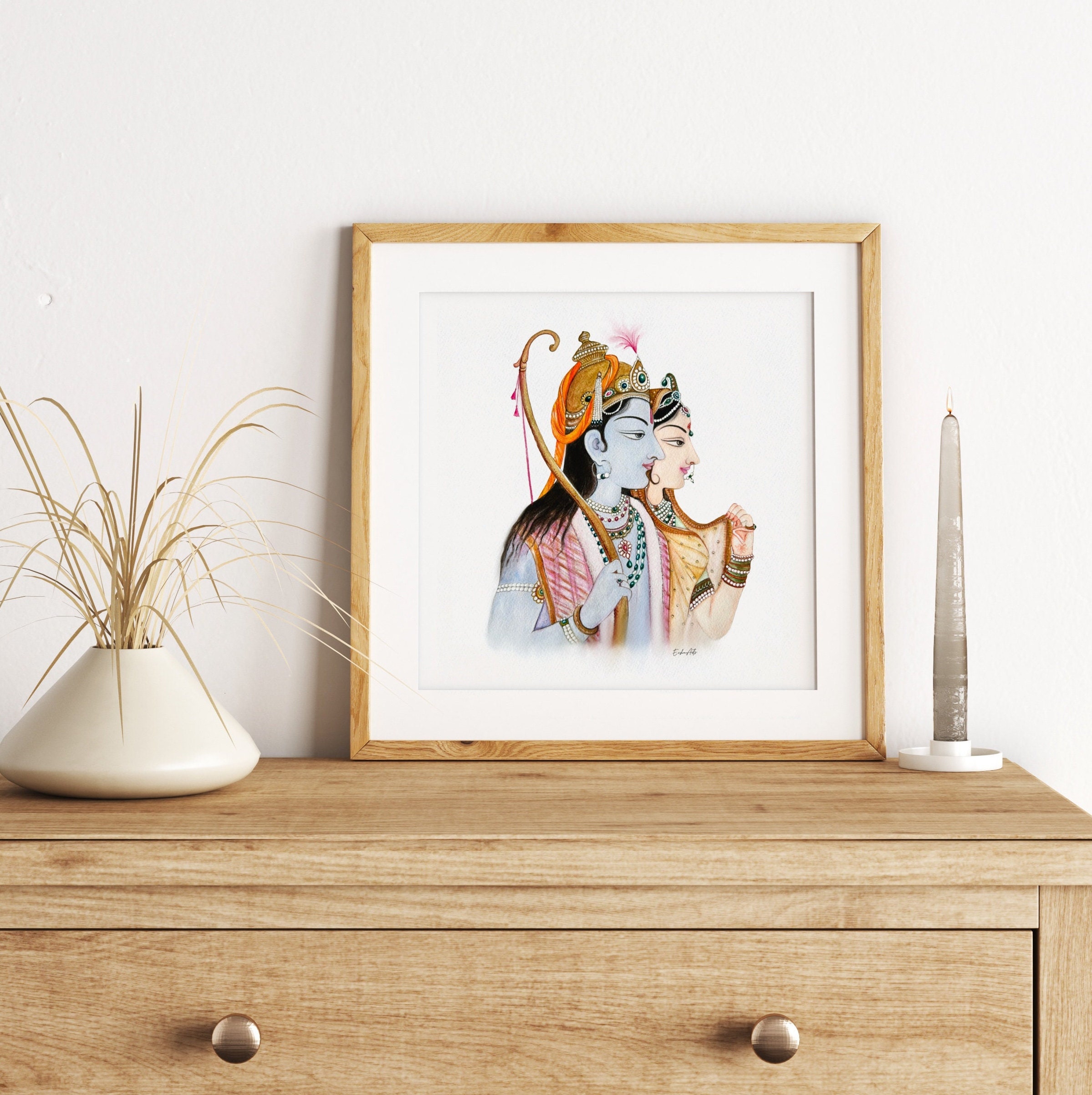 Lord Rama Hindu God Painting, Ram Sita Wall Art, Religious God Art ...