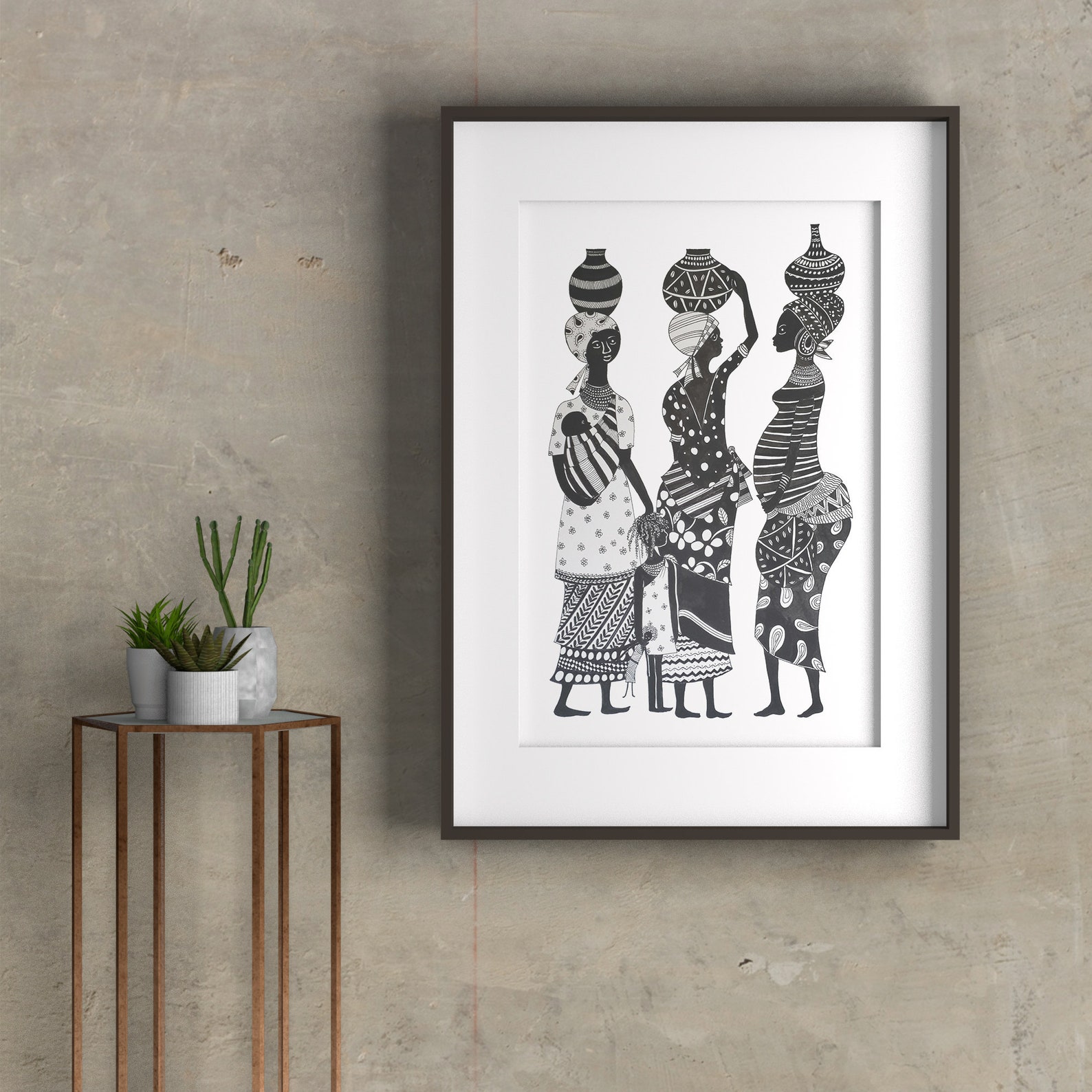 African Tribal Art, Ink Art Print, Monochrome Art, Folk Art Painting ...