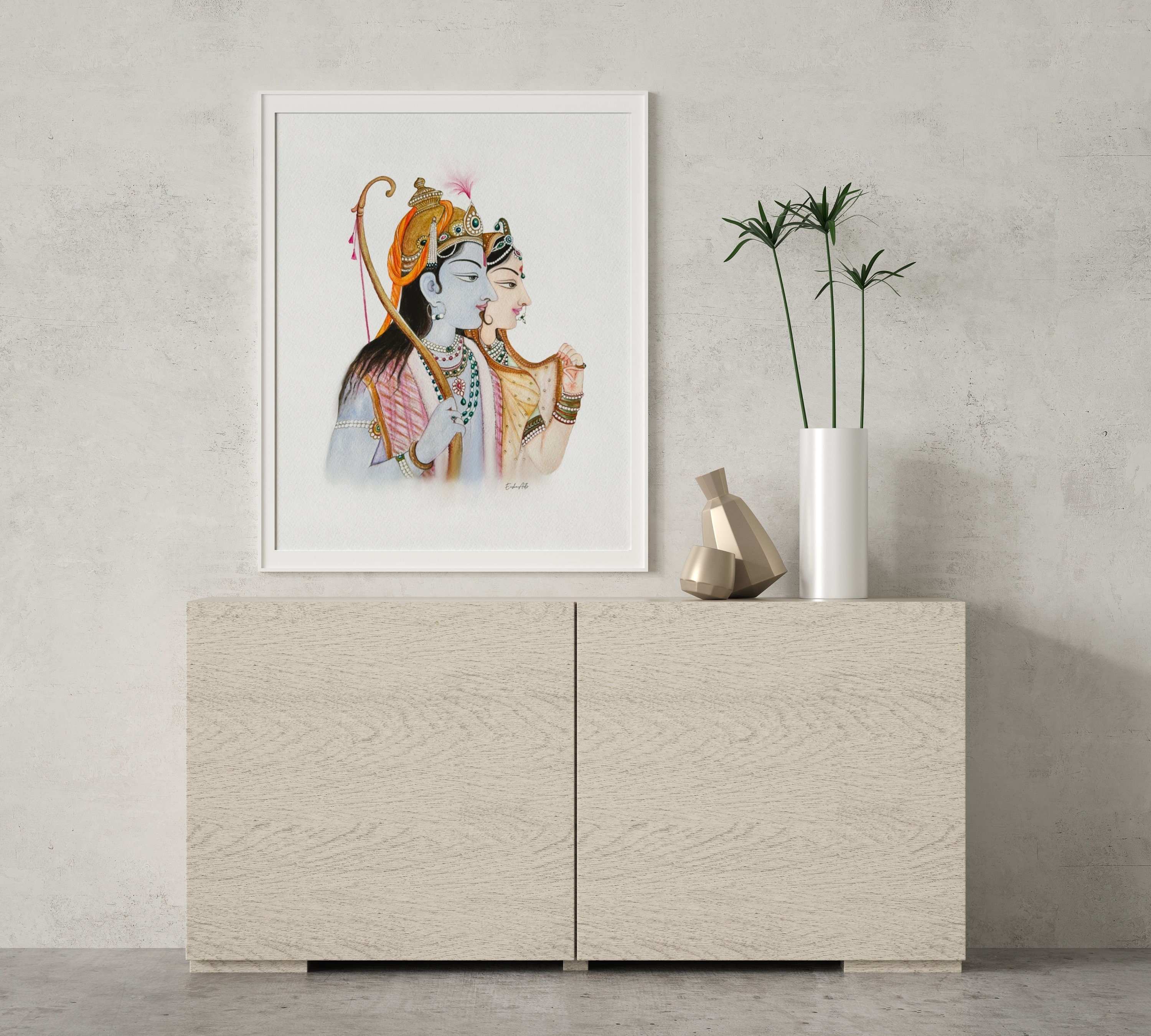 Lord Rama Hindu God Painting, Ram Sita Wall Art, Religious God Art ...