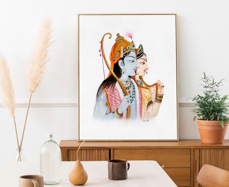 Lord Rama Hindu God Painting, Ram Sita Wall Art, Religious God Art ...