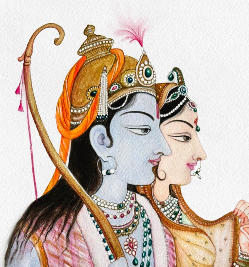 Lord Rama Hindu God Painting, Ram Sita Wall Art, Religious God Art ...