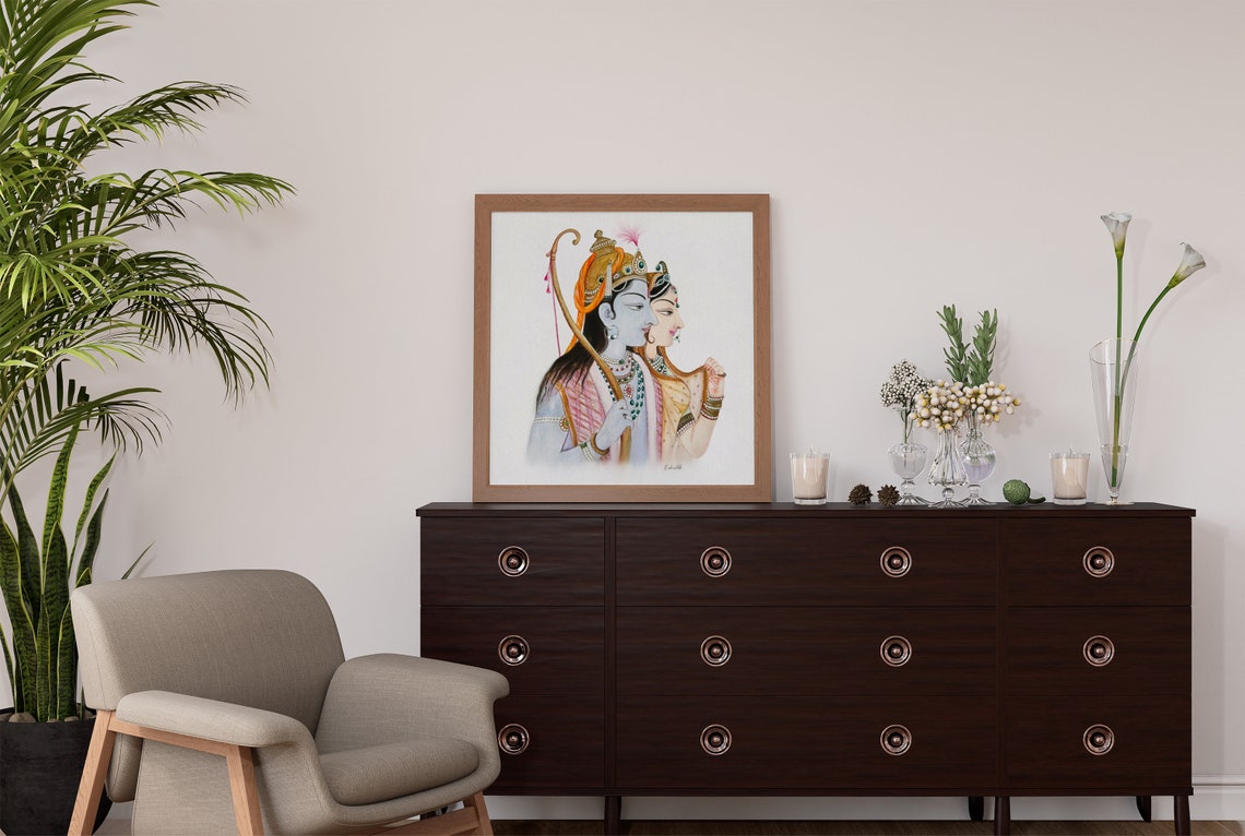 Lord Rama Hindu God Painting, Ram Sita Wall Art, Religious God Art ...