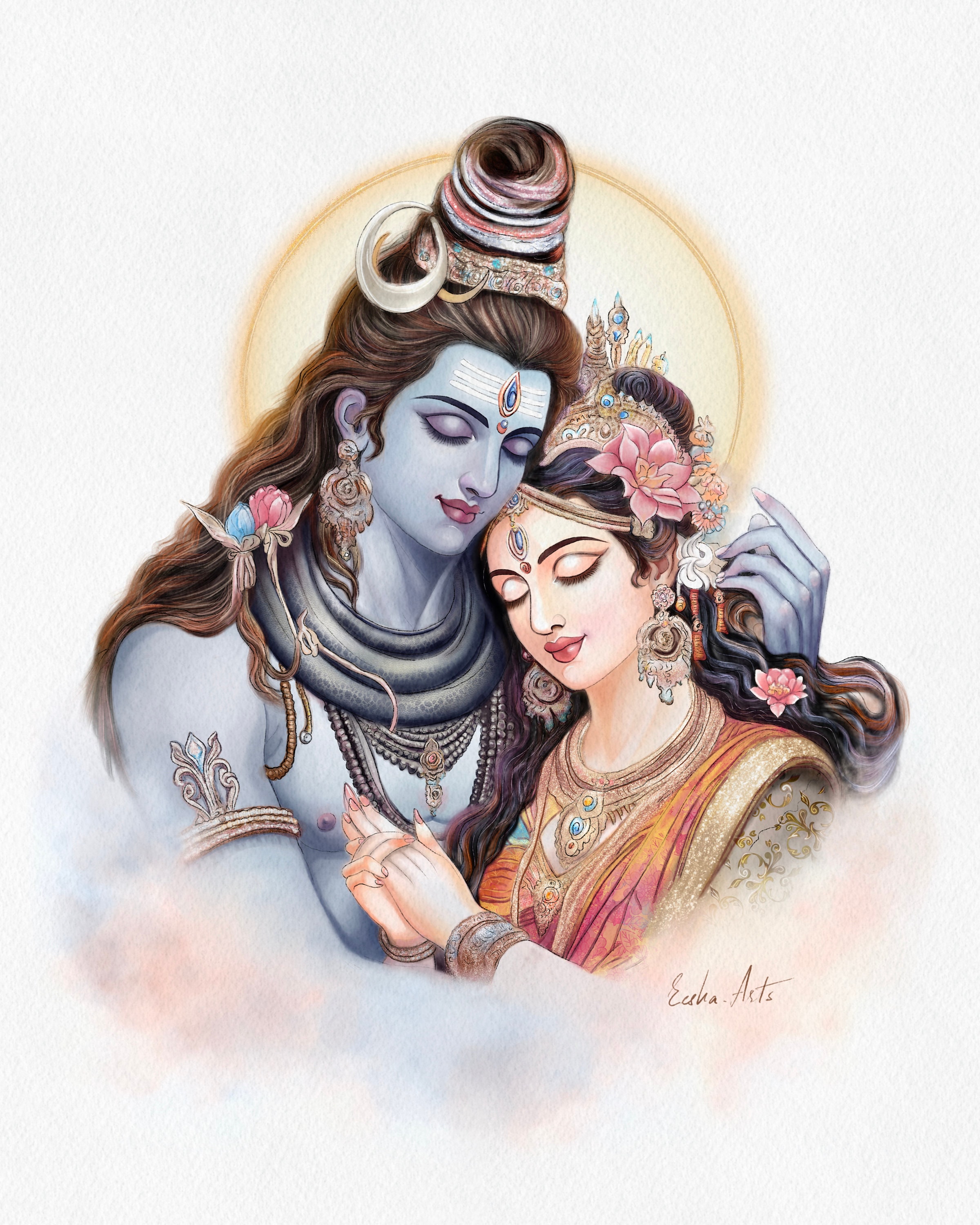 Shankar Parvati Painting, Lord Shiva, Hindu God Painting, Devotional ...