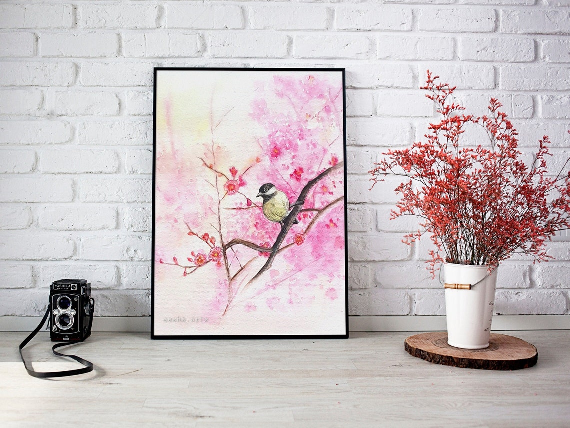 Cherry Blossoms, Spring Season, Sakura Flowers, Bird Painting, Pink ...