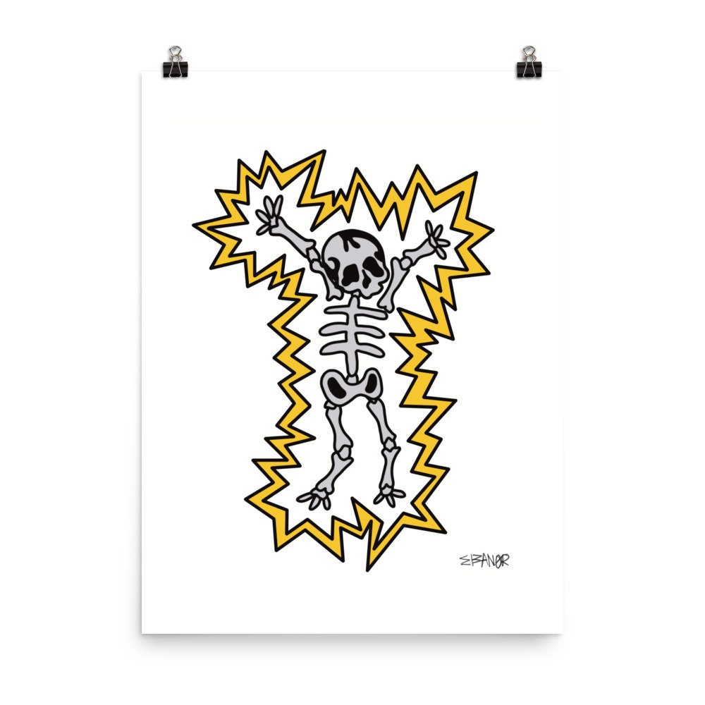 Electric Bones Poster, Skeleton, Skeleton Wall Art, Bones Wall Art ...