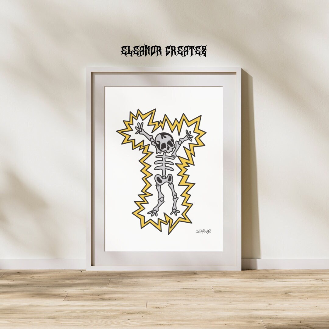 Electric Bones Poster, Skeleton, Skeleton Wall Art, Bones Wall Art ...