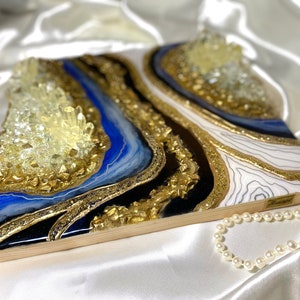 Resin Geode Blue and Gold 12”, Epoxy Resin Geode Art, Geode Wall Art ...