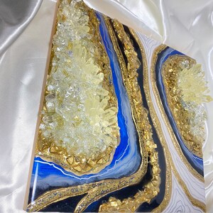 Resin Geode Blue and Gold 12”, Epoxy Resin Geode Art, Geode Wall Art ...