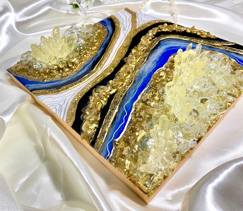 Resin Geode Blue and Gold 12 Epoxy Resin Geode Art Geode - Etsy
