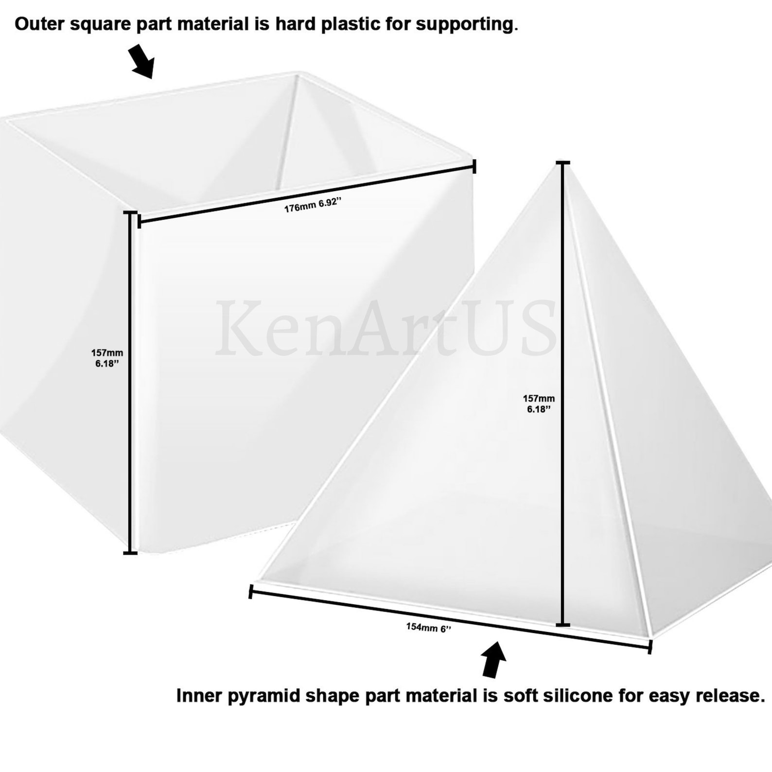 Large Pyramid Mold 15cm, Resin Soap Clay Candles Jewelry 2pcs Mold Set ...