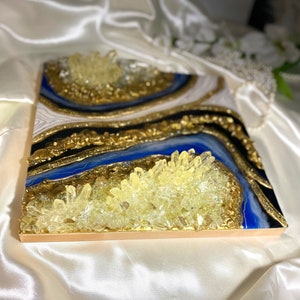 Resin Geode Blue and Gold 12”, Epoxy Resin Geode Art, Geode Wall Art ...
