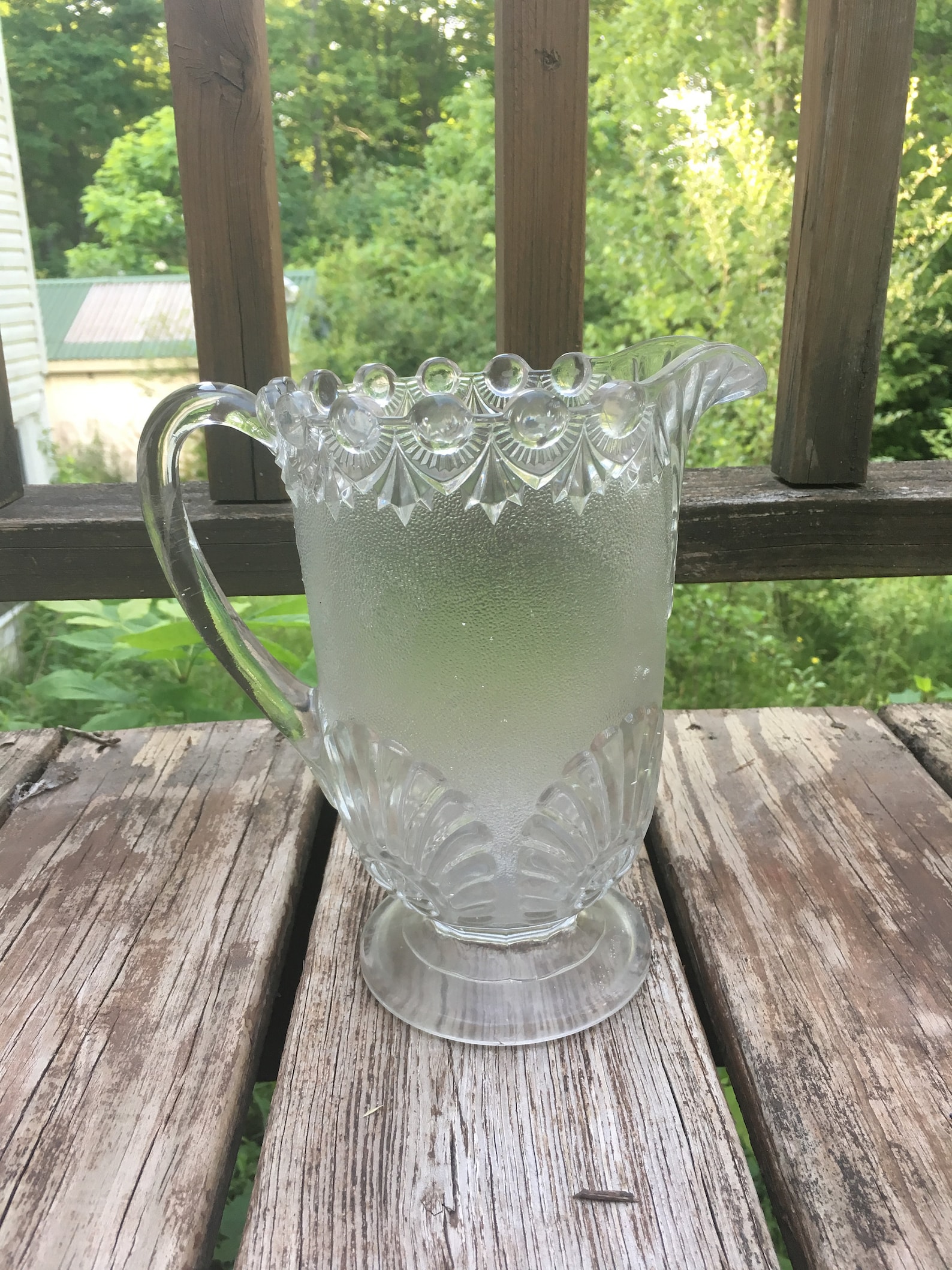 Westmorland Pressed Glass Pitcher, Vintage Glass Pitcher, Etched Glass ...