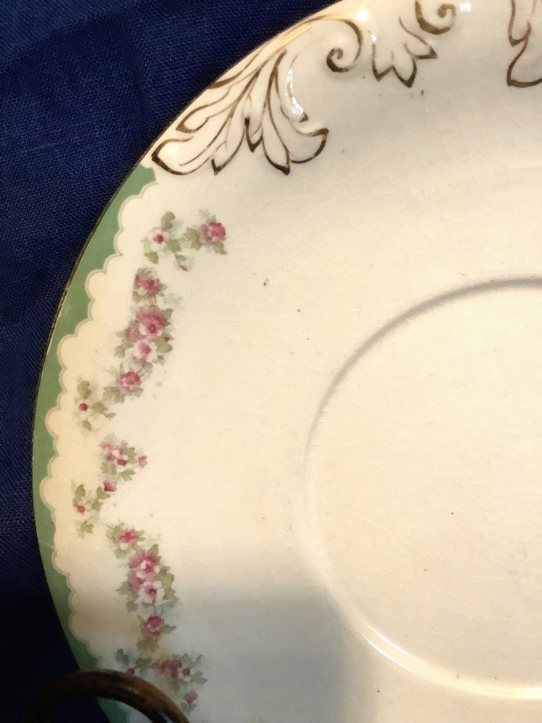 John Maddock & Sons England Royal Vitreous Green and Gold Rim Floral ...