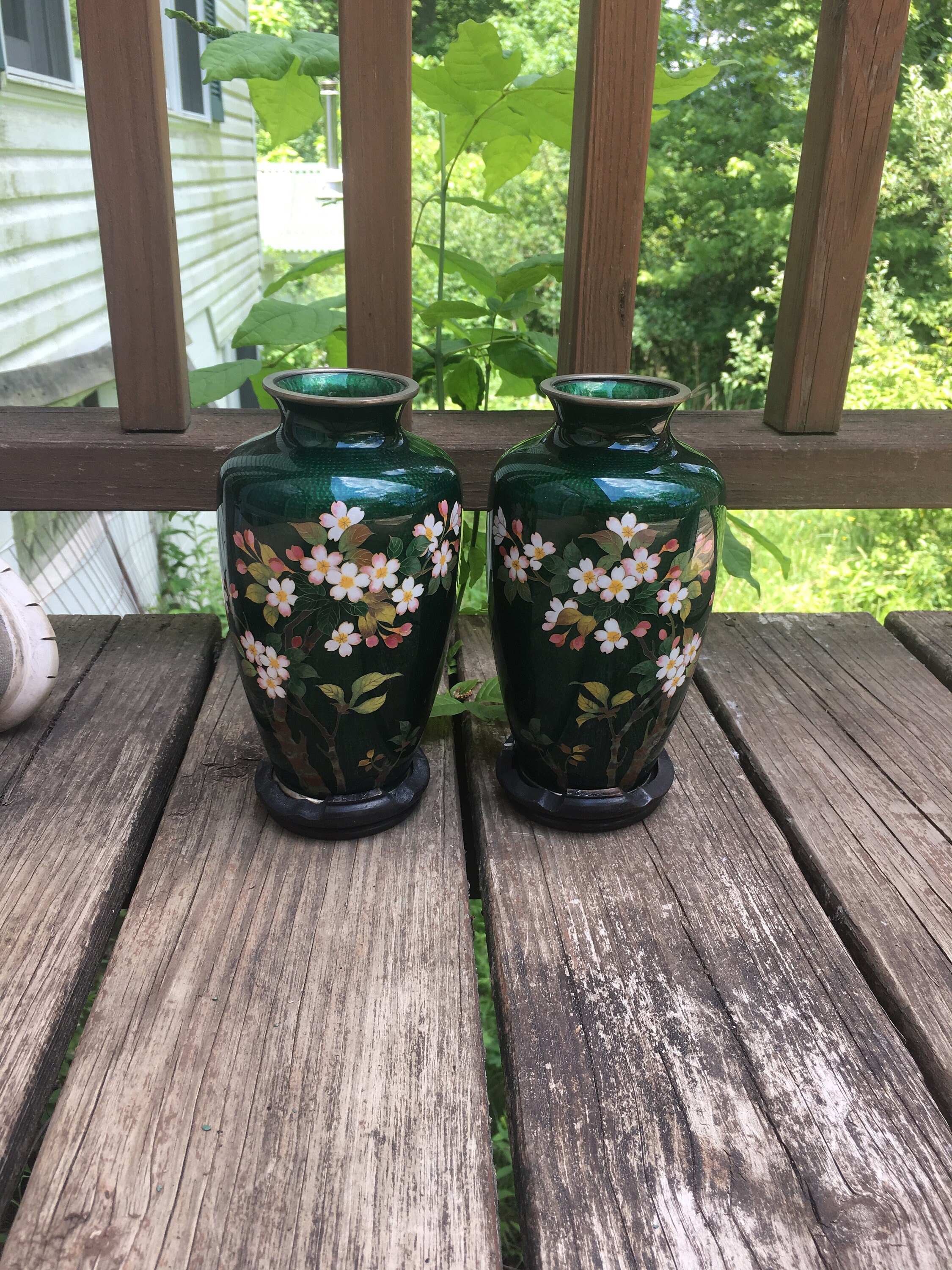 Vintage Japanese Green Ginbari Cloisonne Enamel Vases With - Etsy