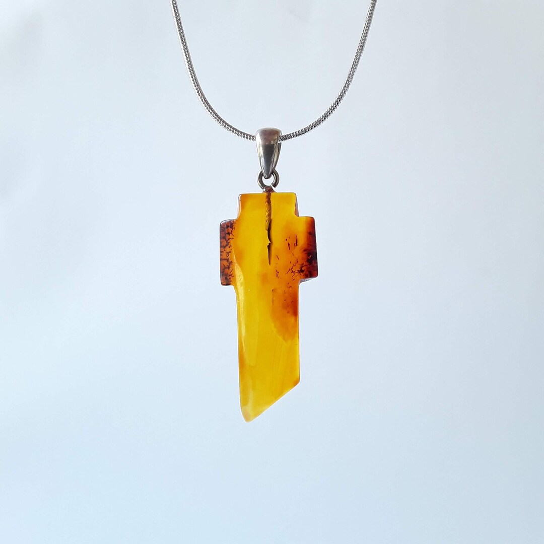 Amber Cross Pendant, Brown Gemstone Catholic Cross Pendant, Baltic ...