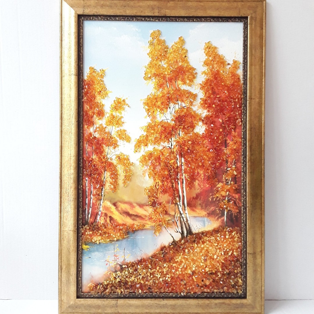 Gold Leaf Fall Landscape Painting: Baltic Amber Autumn Wall Art - Etsy